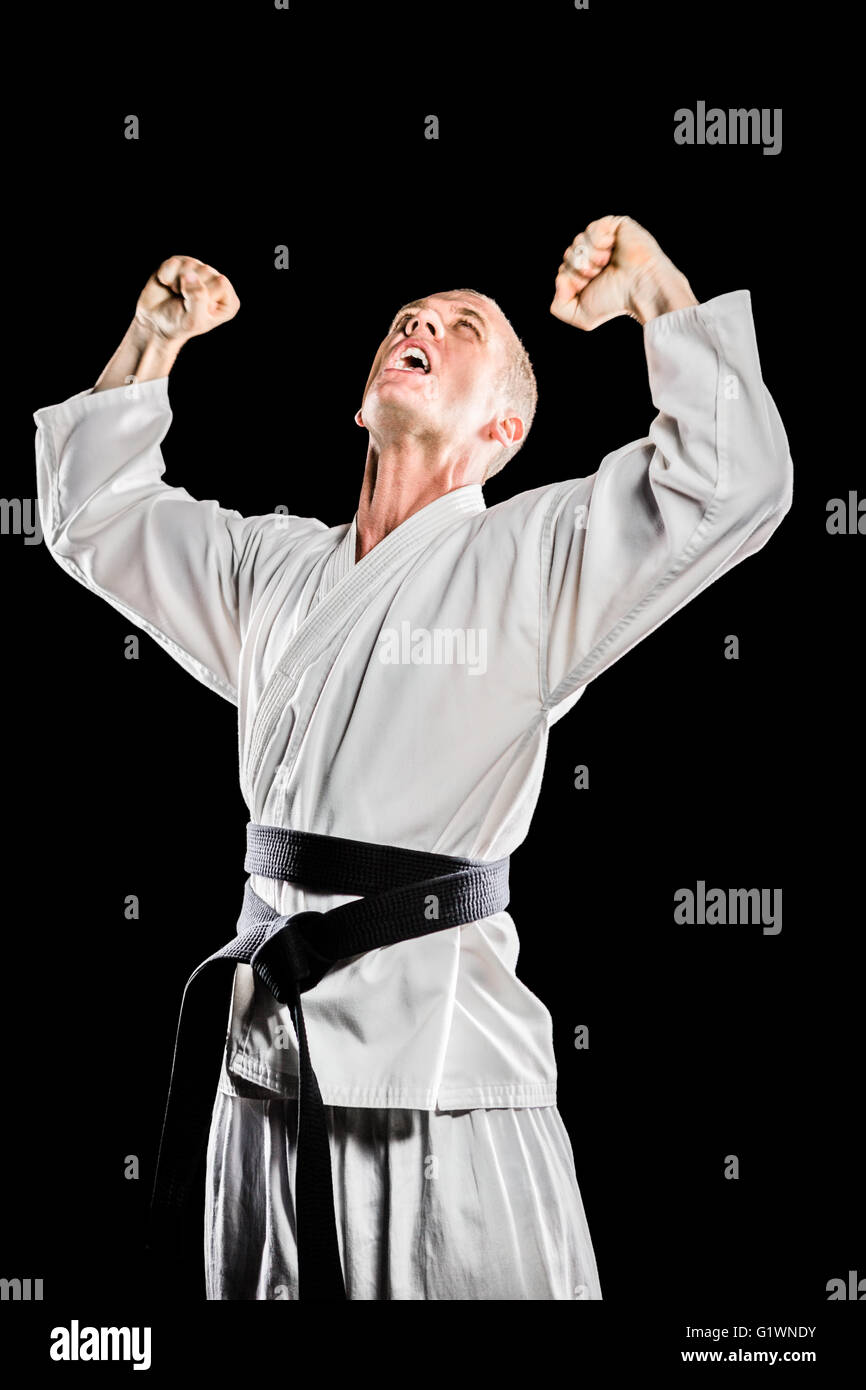 Fighter posing after victory Stock Photo - Alamy