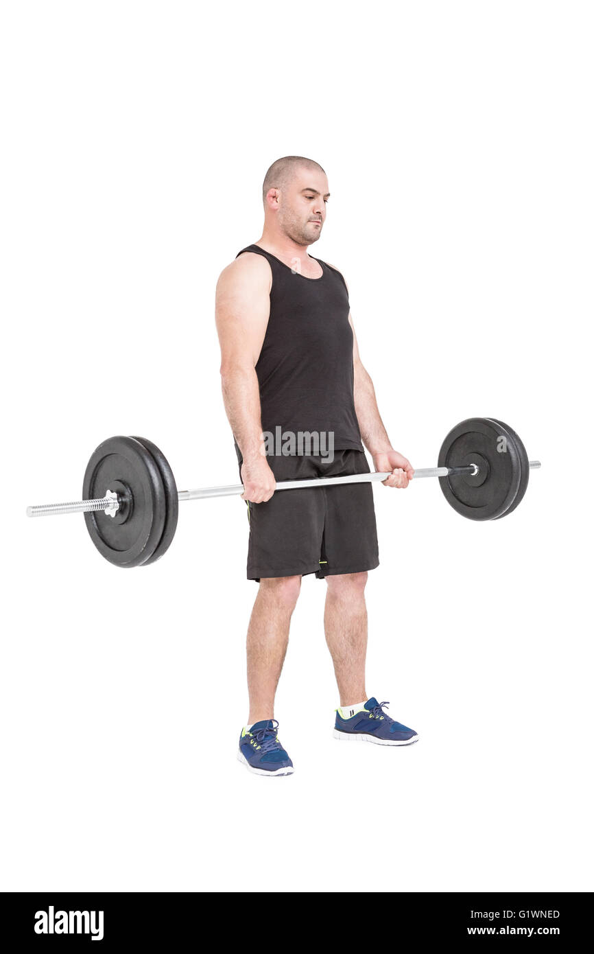 Bodybuilder lifting heavy barbell weights Stock Photo - Alamy