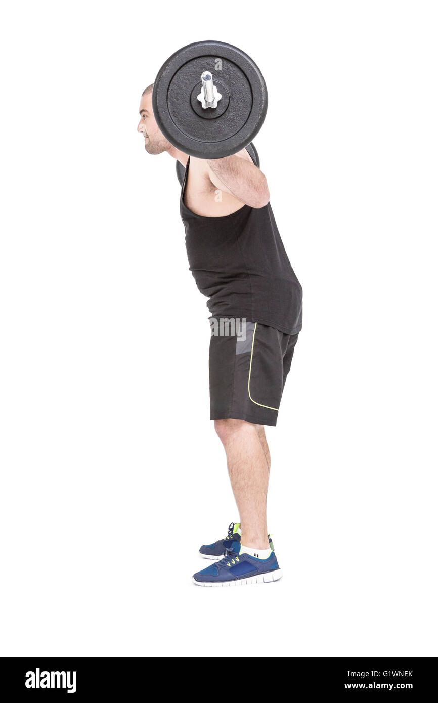 Bodybuilder lifting heavy barbell weights Stock Photo - Alamy