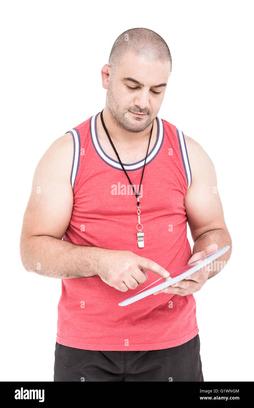 Athlete using digital tablet Stock Photo - Alamy