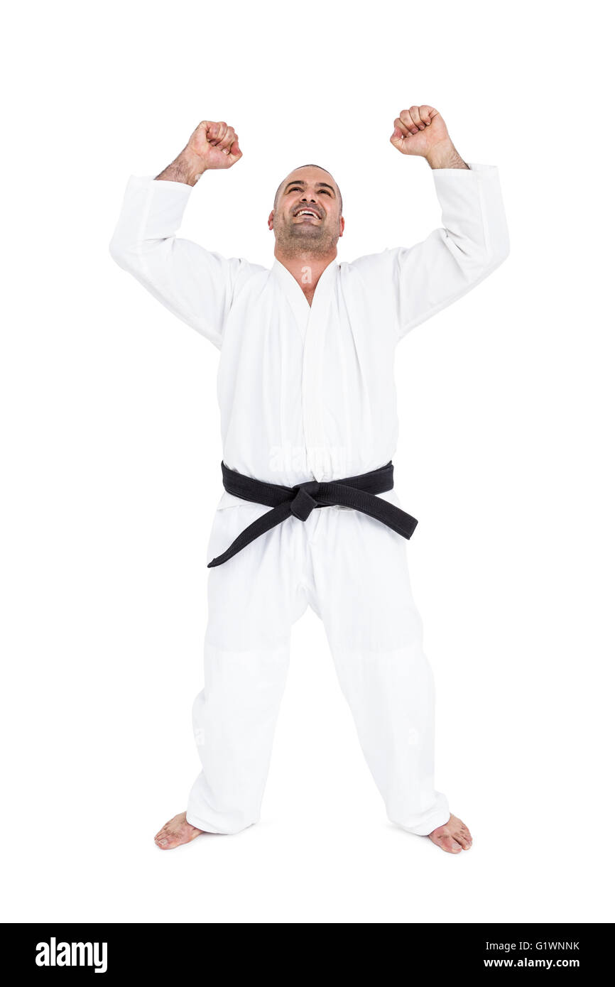 Fighter posing after victory Stock Photo - Alamy