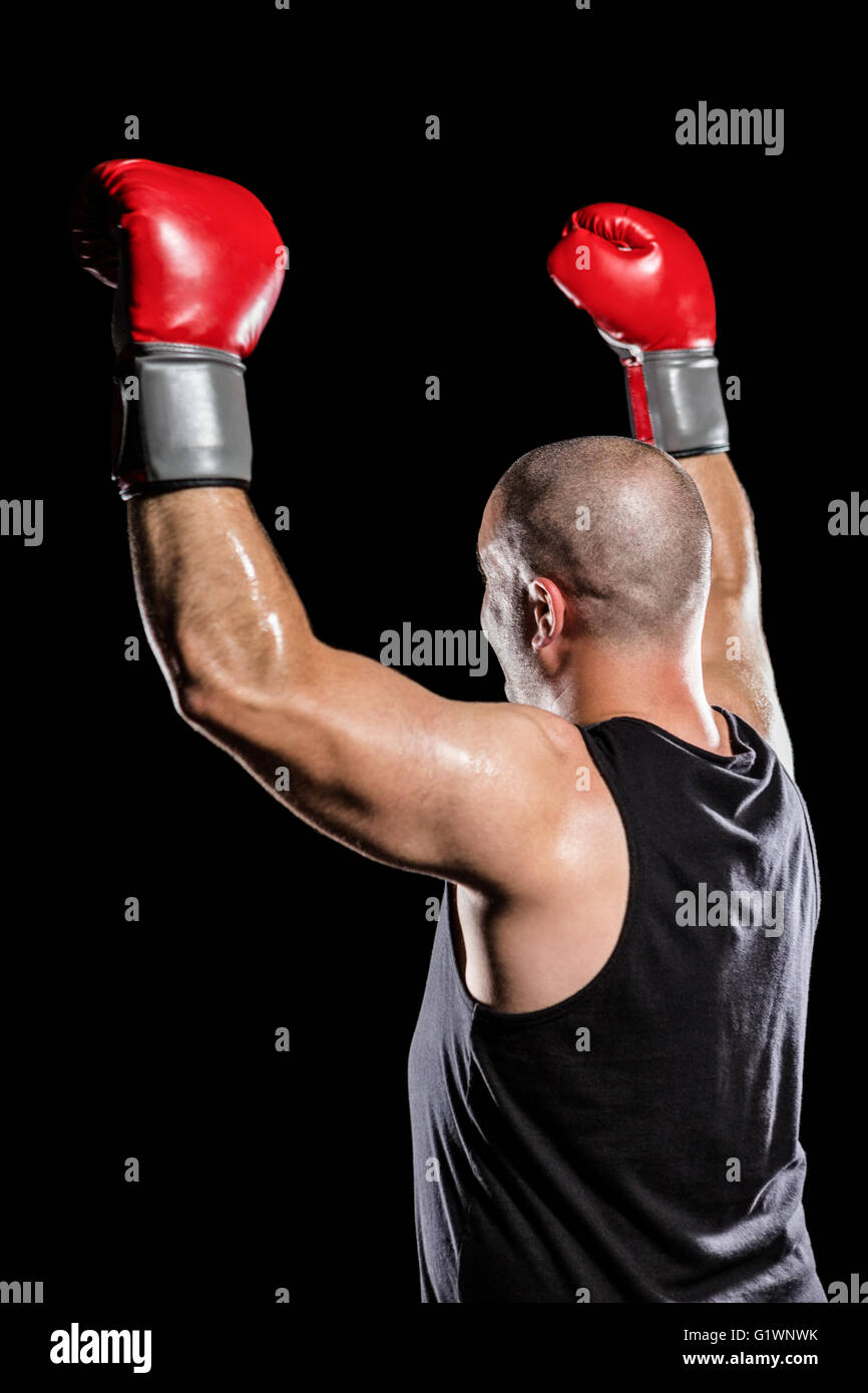 Boxer posing after victory Stock Photo - Alamy