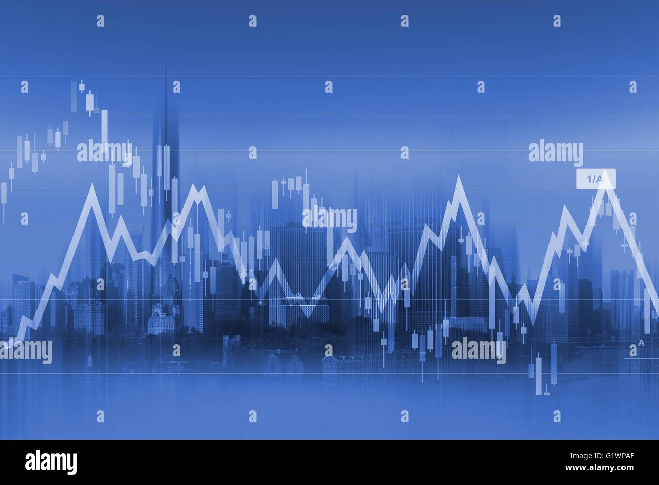 Currency Trading Background with Graph Stats and Modern Cityscape in ...