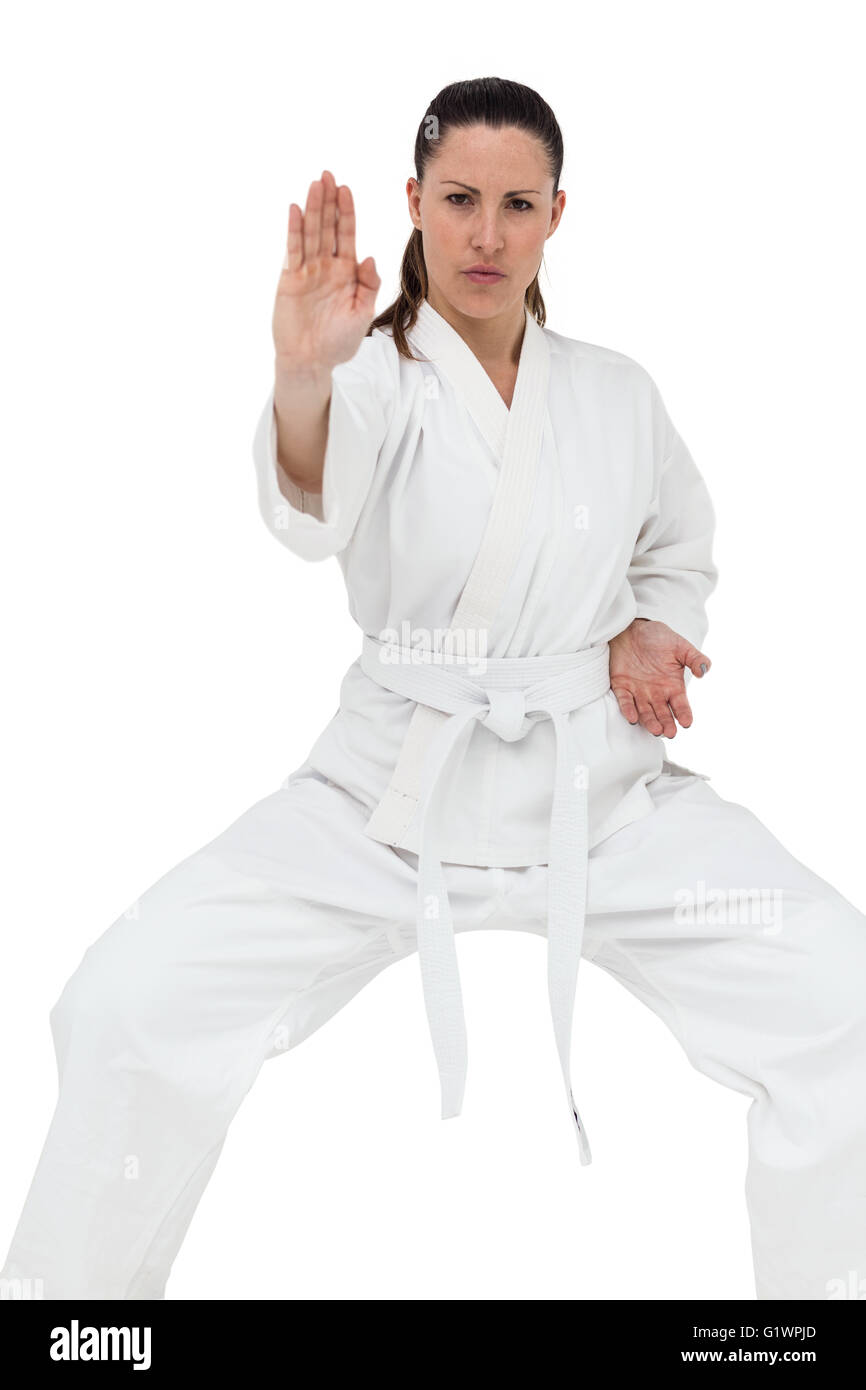 Female fighter performing karate stance Stock Photo - Alamy