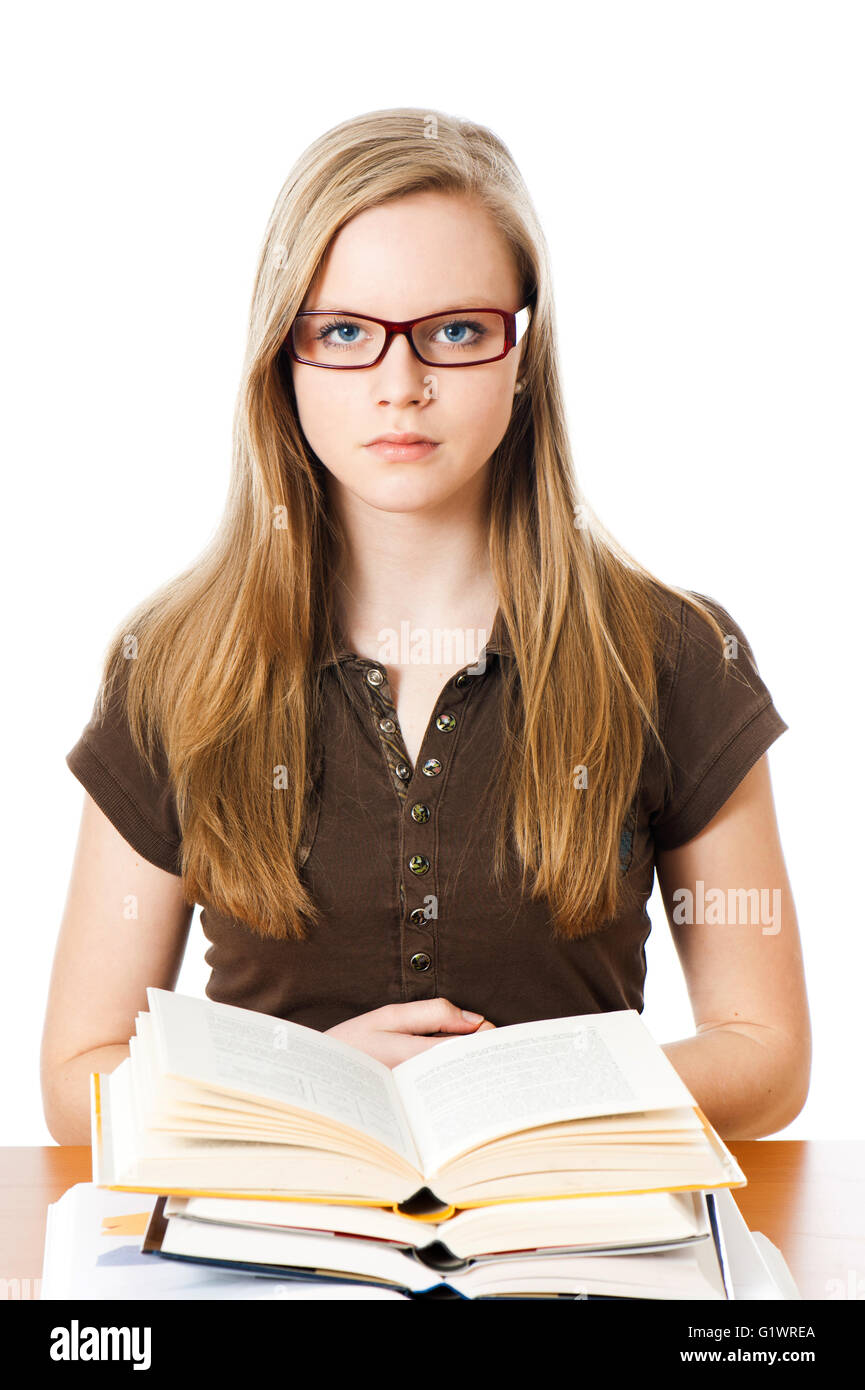 Young girl with books isolated on white Stock Photo - Alamy