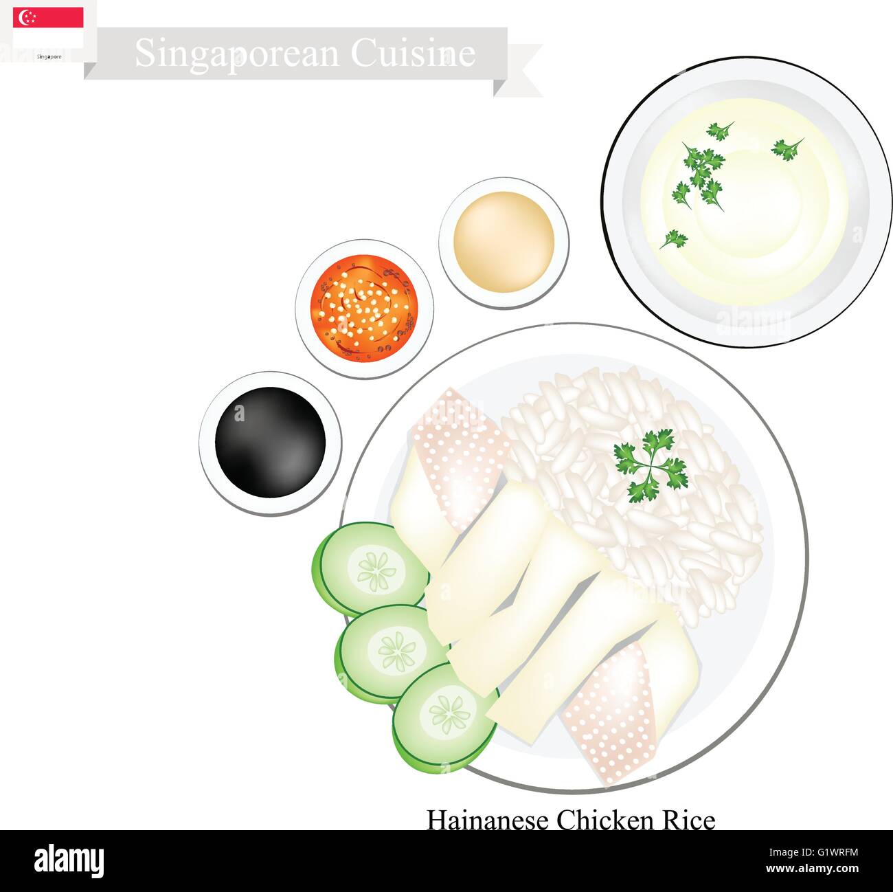 Singaporean Cuisine, Hainanese Chicken Rice Served with Clear Soup and ...
