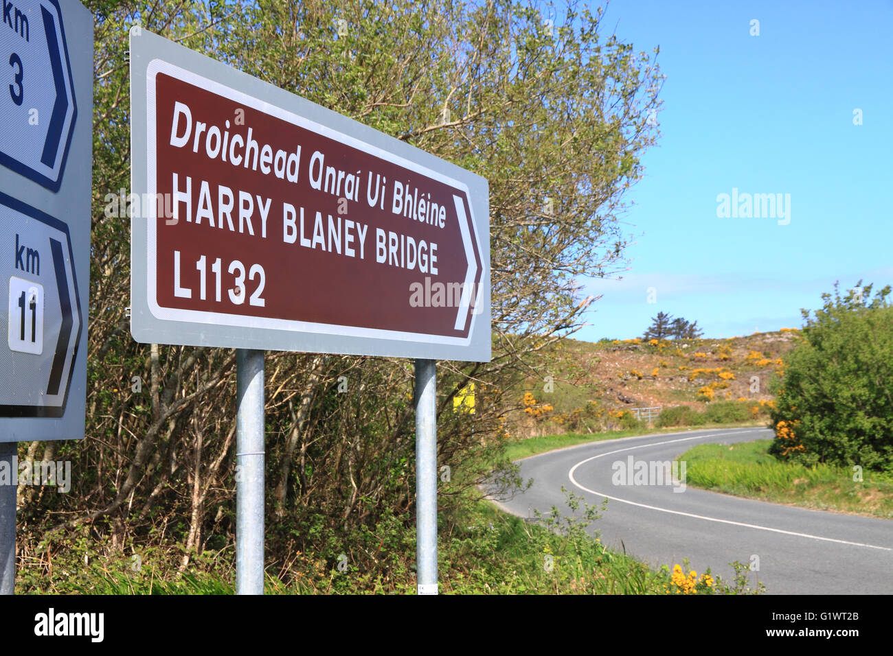 Sign for the Harry Blaney bridge on the Fanad peninsula, Donegal ...