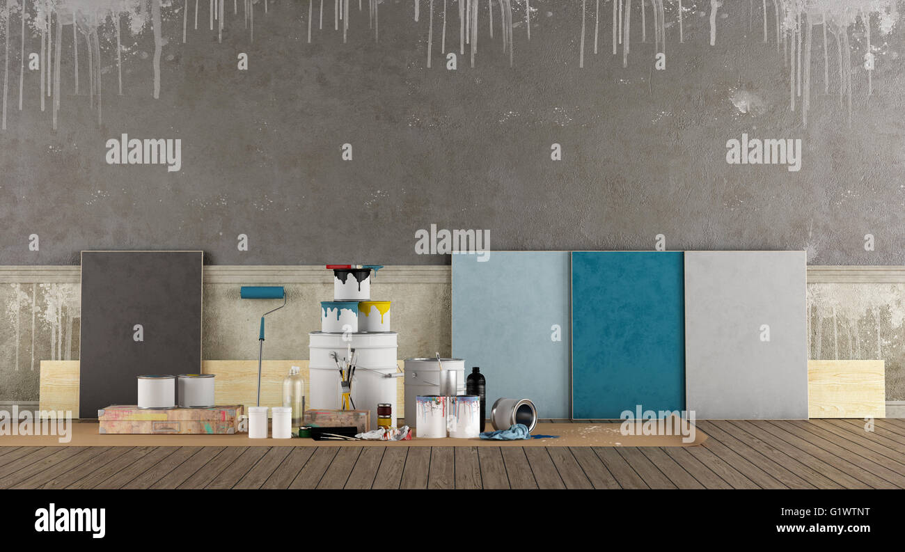 Select color swatch to paint old grunge wall - 3d rendering Stock Photo ...