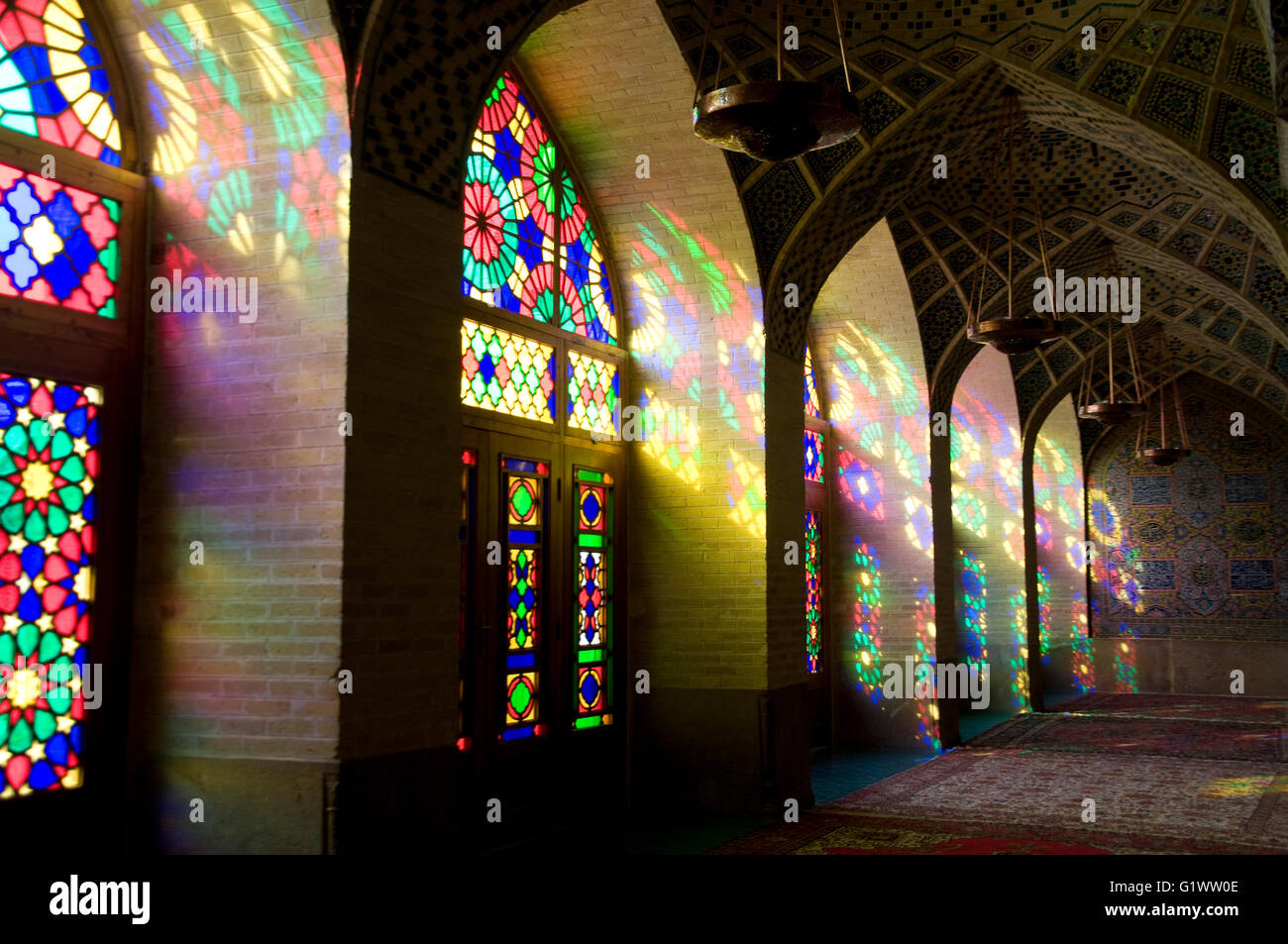 Coloured glass windows in its winter prayer hall set the Nasir al-Molk ...