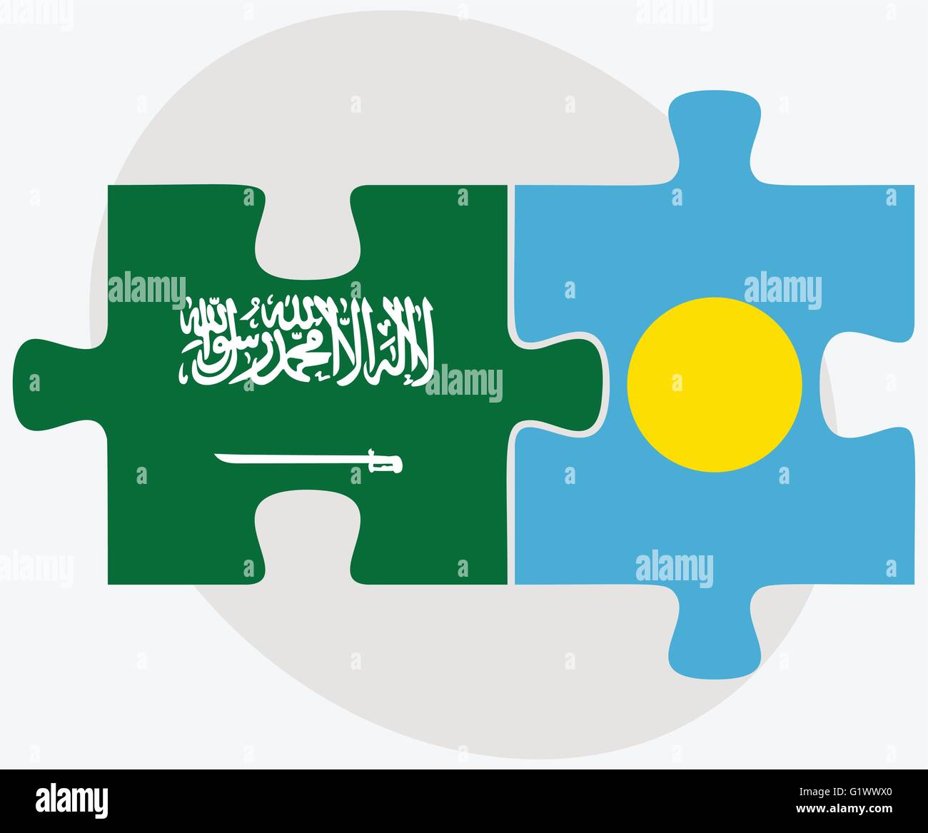 Saudi Arabia and Palau Flags in puzzle isolated on white background ...