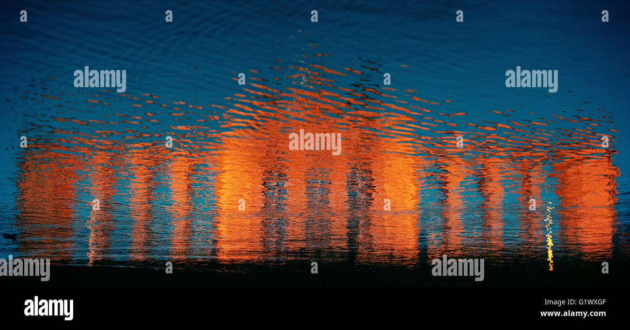 Superb sunset with water reflection in Mone painting concept Stock ...