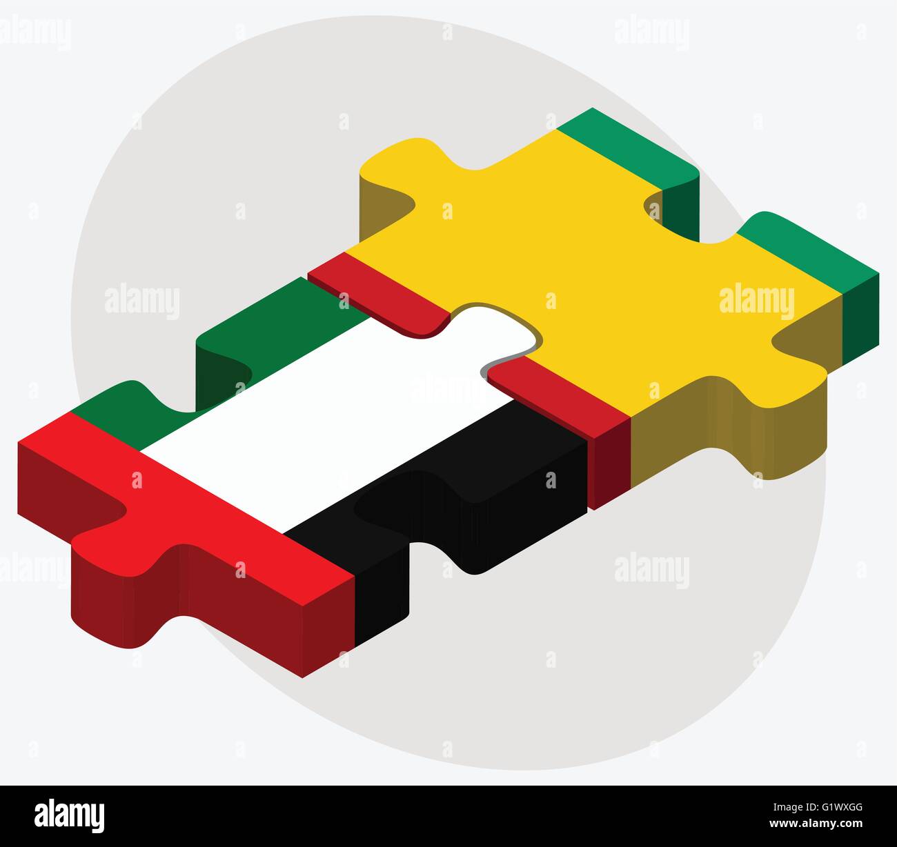 United Arab Emirates and Guinea Flags in puzzle isolated on white ...