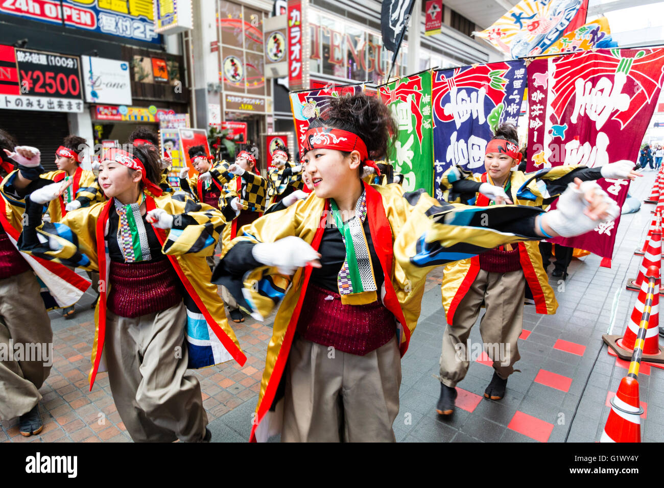 Hinokuni Yosakoi dance festival in Kumamoto, Japan. Young women team ...