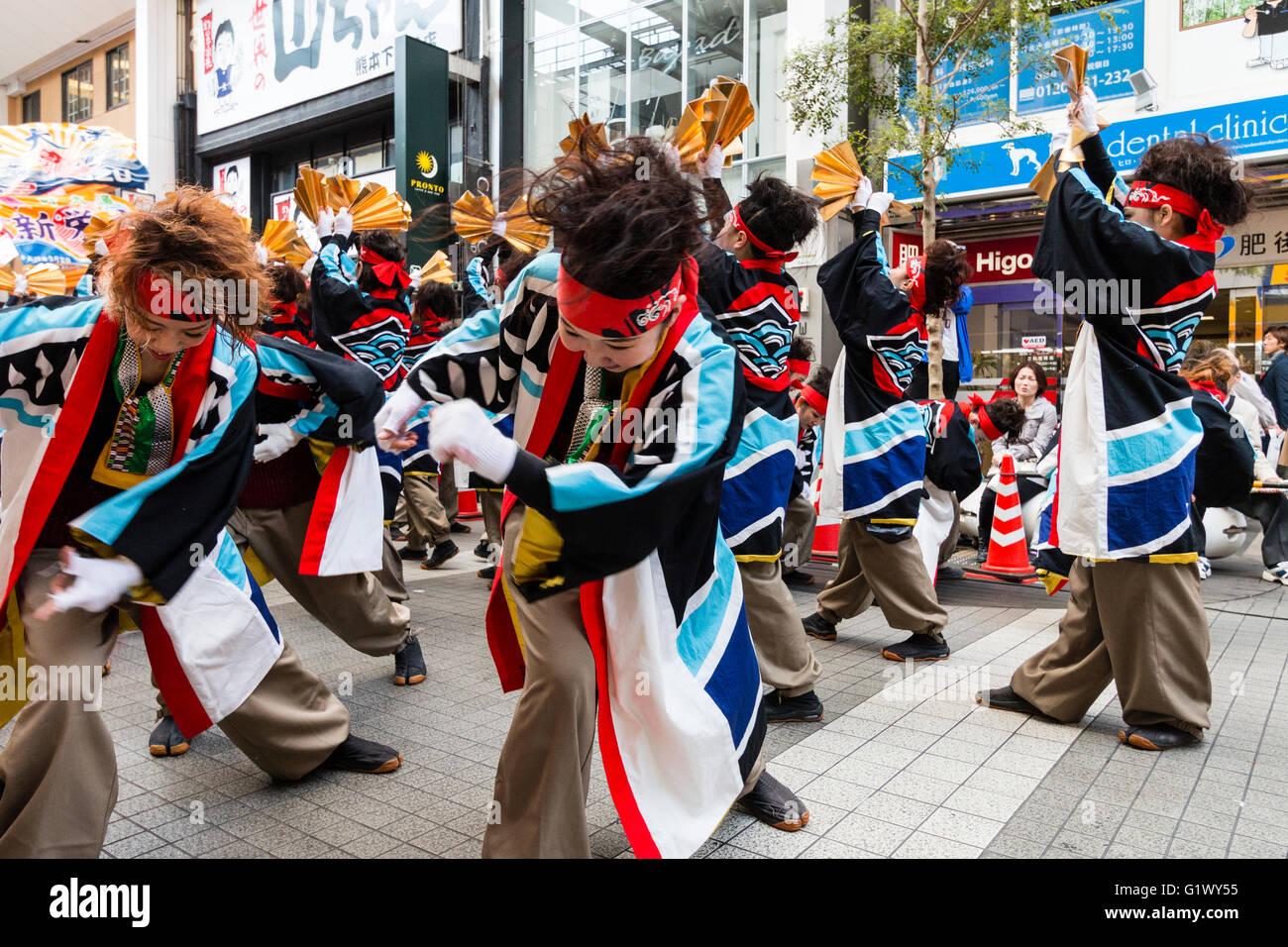 Hinokuni Yosakoi dance festival in Kumamoto, Japan. Young women team ...