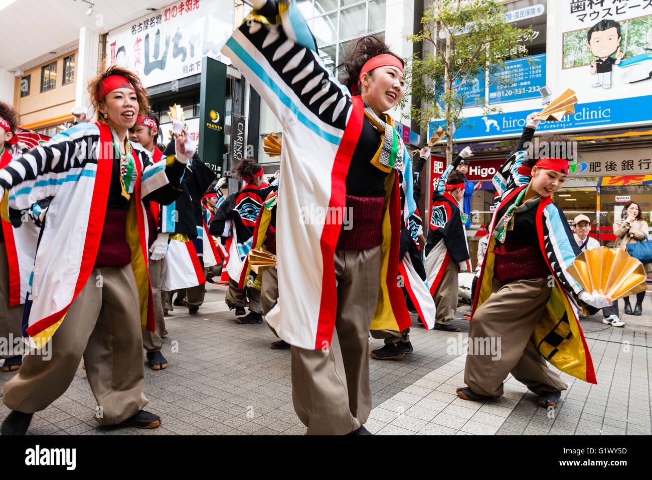 Hinokuni Yosakoi dance festival in Kumamoto, Japan. Young women team ...