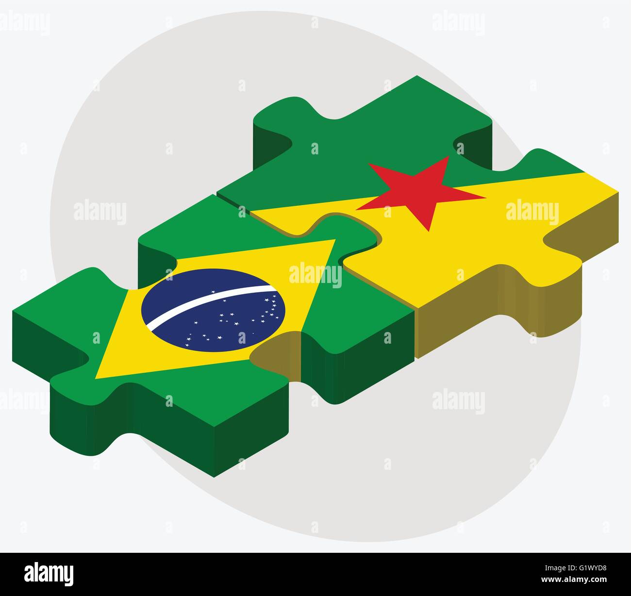Brazil and French Guiana Flags in puzzle isolated on white background ...