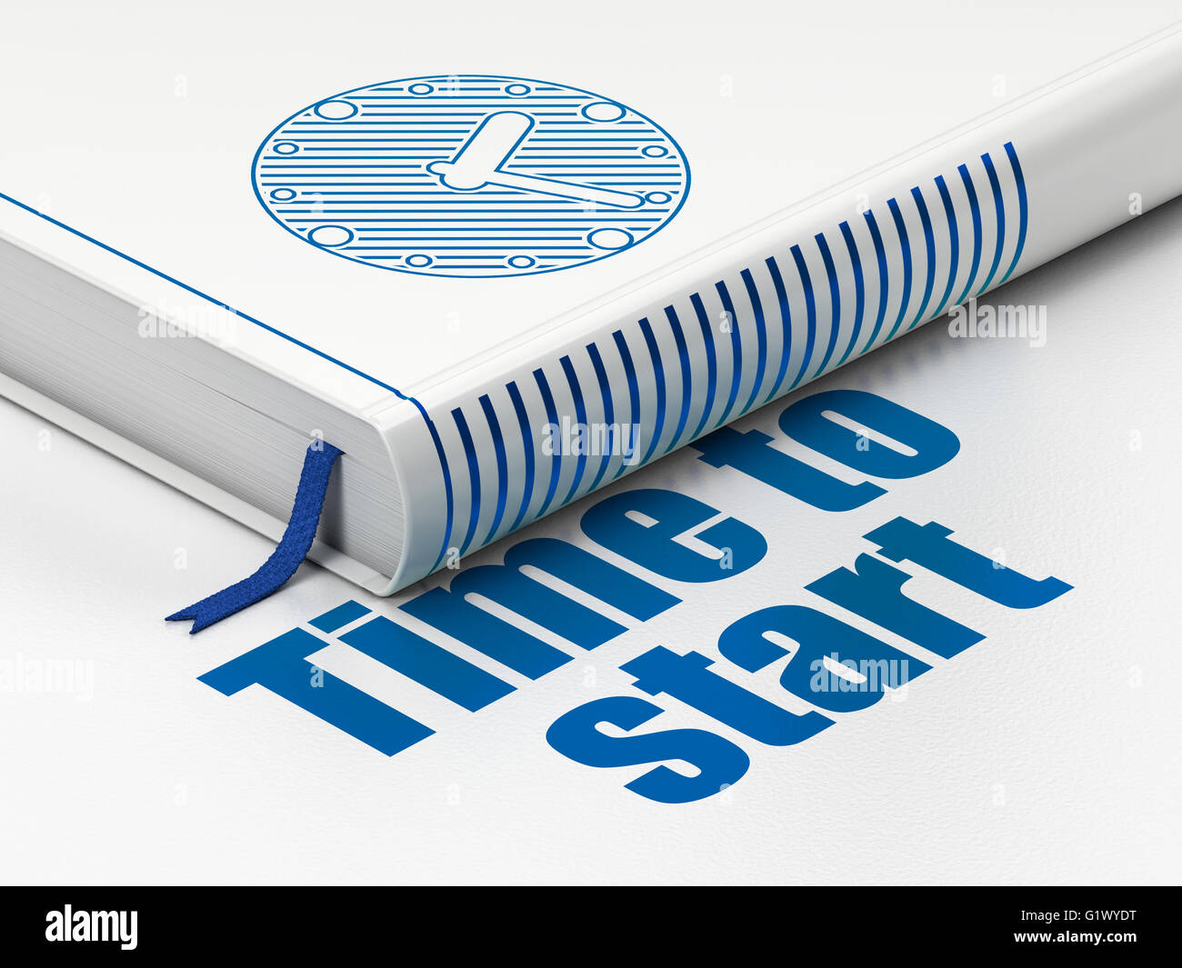 Timeline concept: book Clock, Time to Start on white background Stock ...