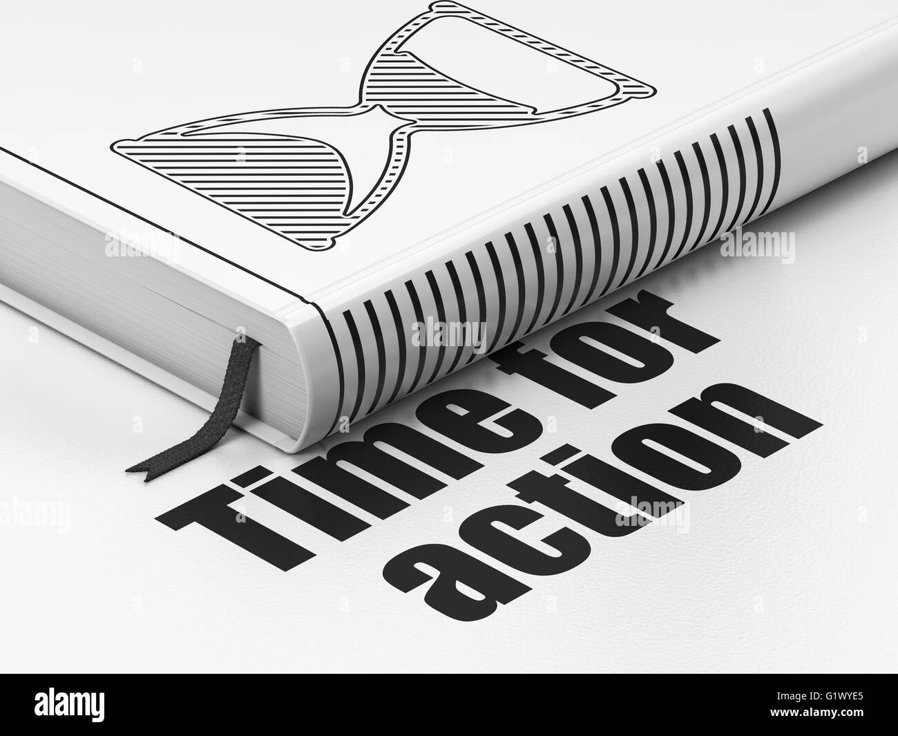 Time concept: book Hourglass, Time for Action on white background Stock ...