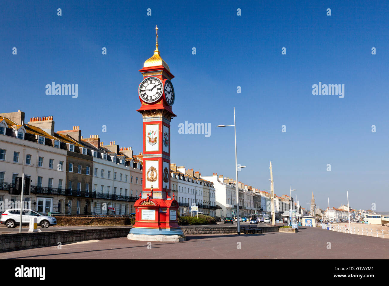 The metal Queen Victoria Jubilee clock on the sea front in Weymouth ...