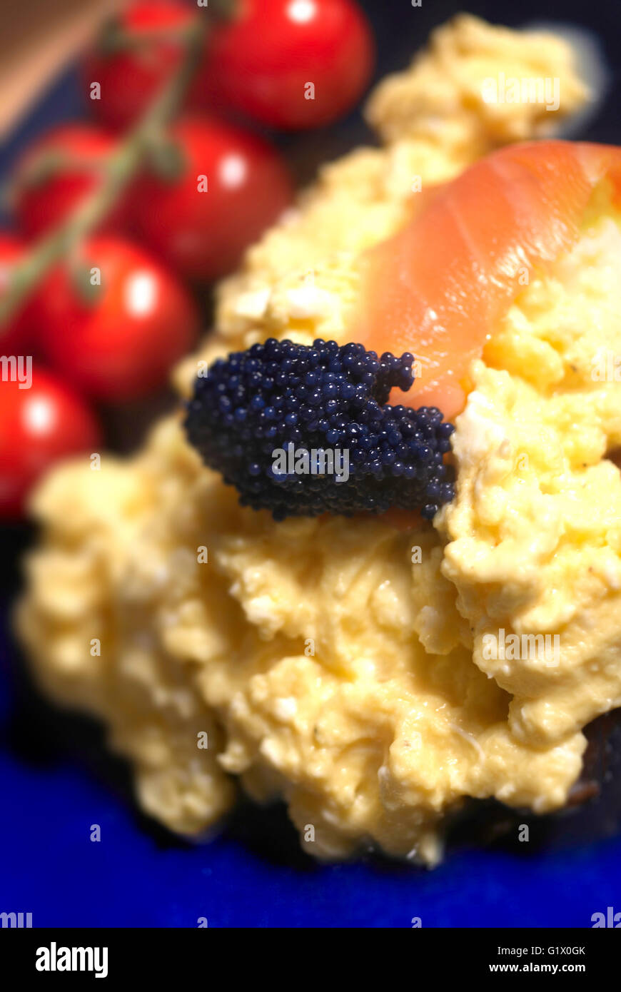 Scrambled Eggs with Smoked Salmon and Caviar / posh Breakfast Stock ...