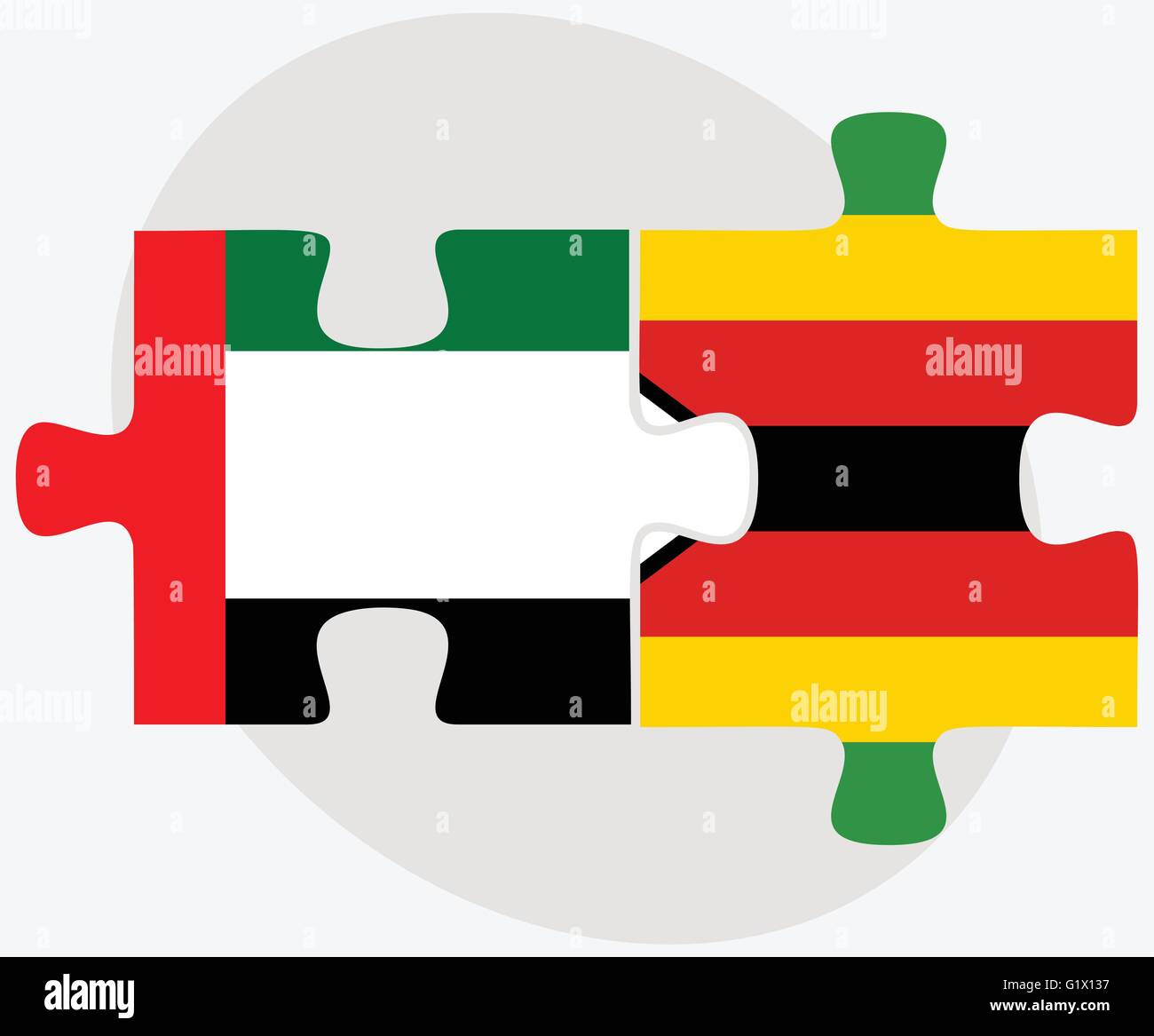 United Arab Emirates and Zimbabwe Flags in puzzle isolated on white ...