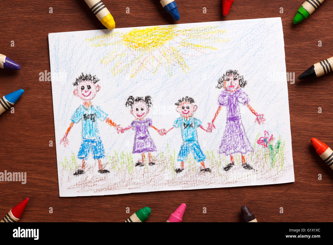 Children style crayon drawing Stock Photo - Alamy