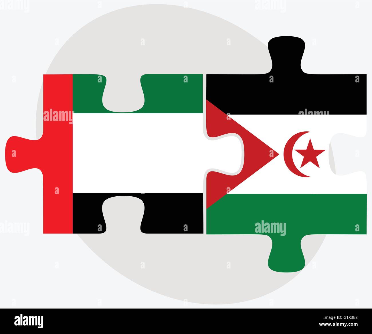 United Arab Emirates and Western Sahara Flags in puzzle isolated on ...