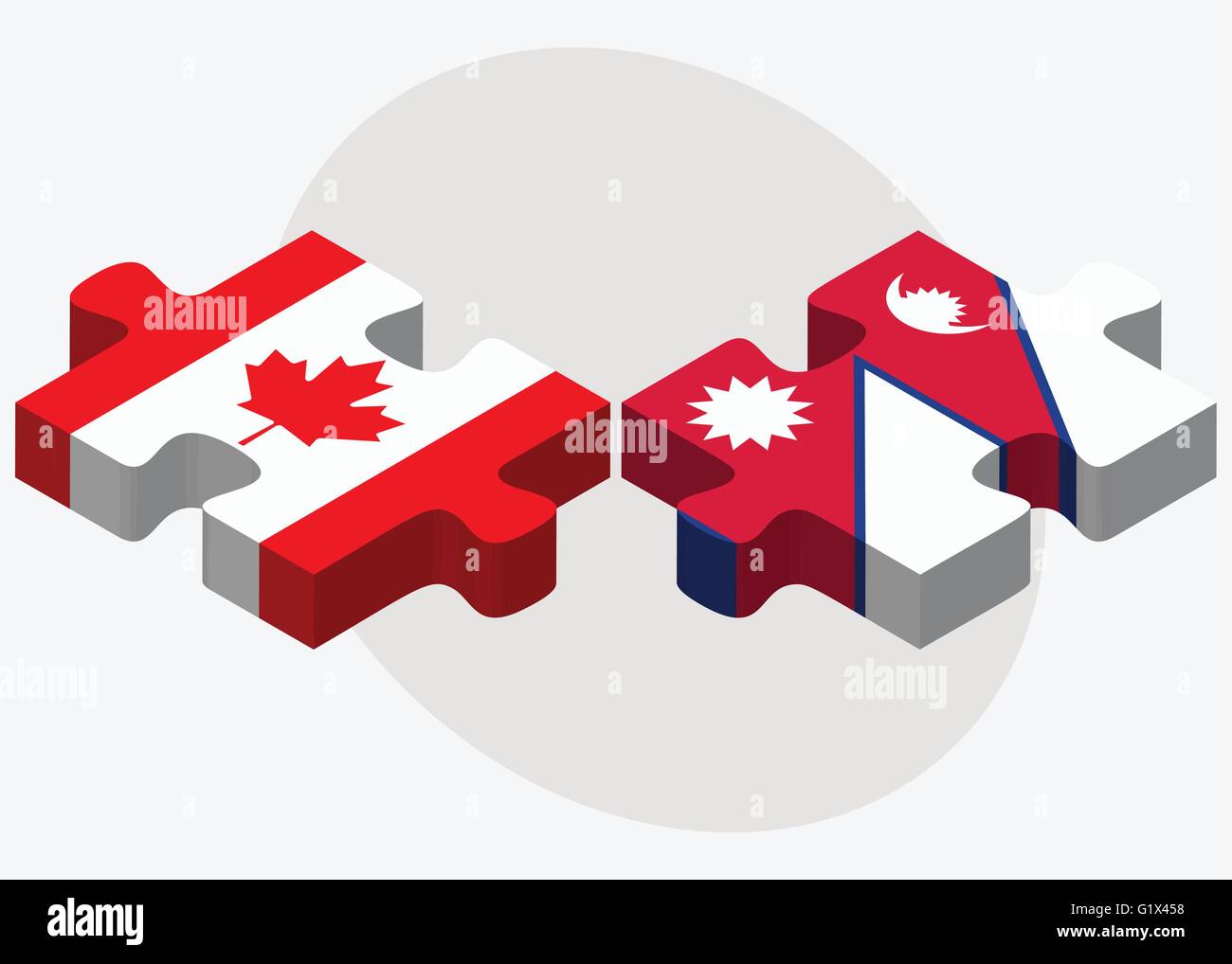 Canada and Nepal Flags in puzzle isolated on white background Stock ...