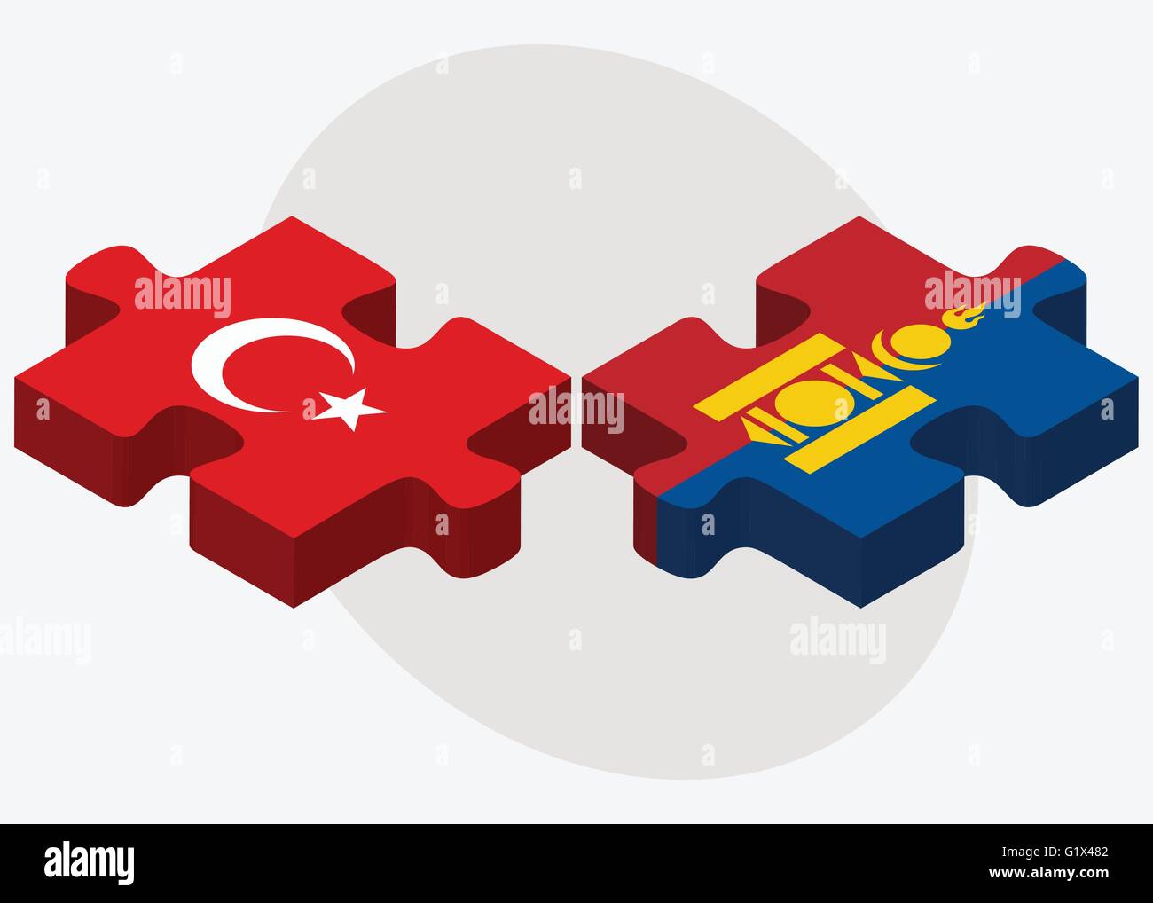 Turkey and Mongolia Flags in puzzle isolated on white background Stock ...