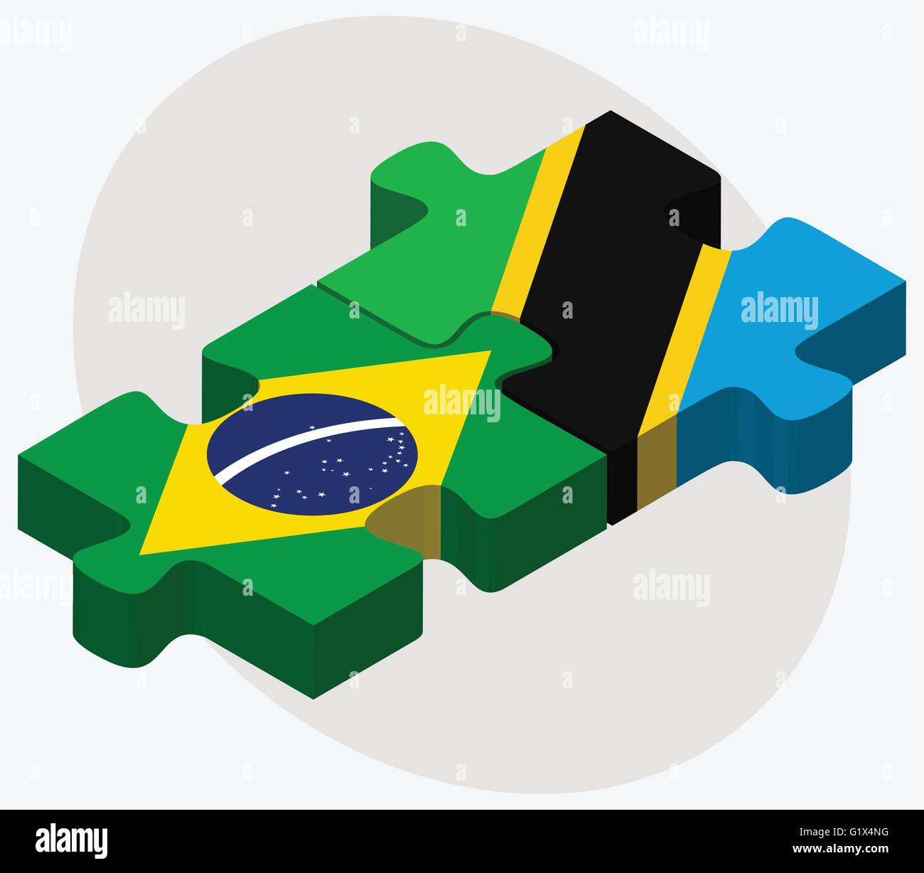 Brazil and Tanzania Flags in puzzle isolated on white background Stock ...