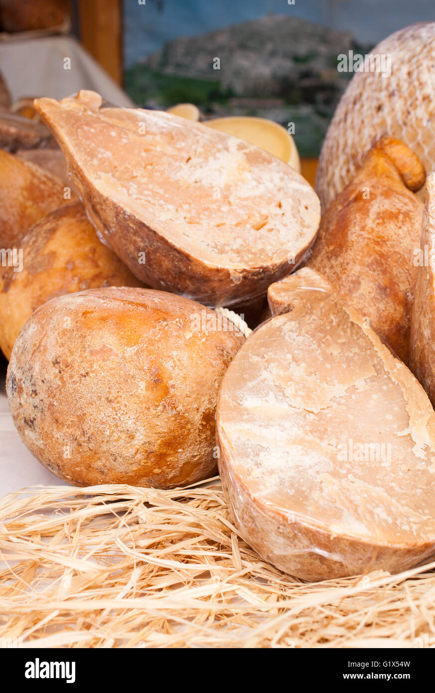 View of provolone typical Italian cheese Stock Photo - Alamy