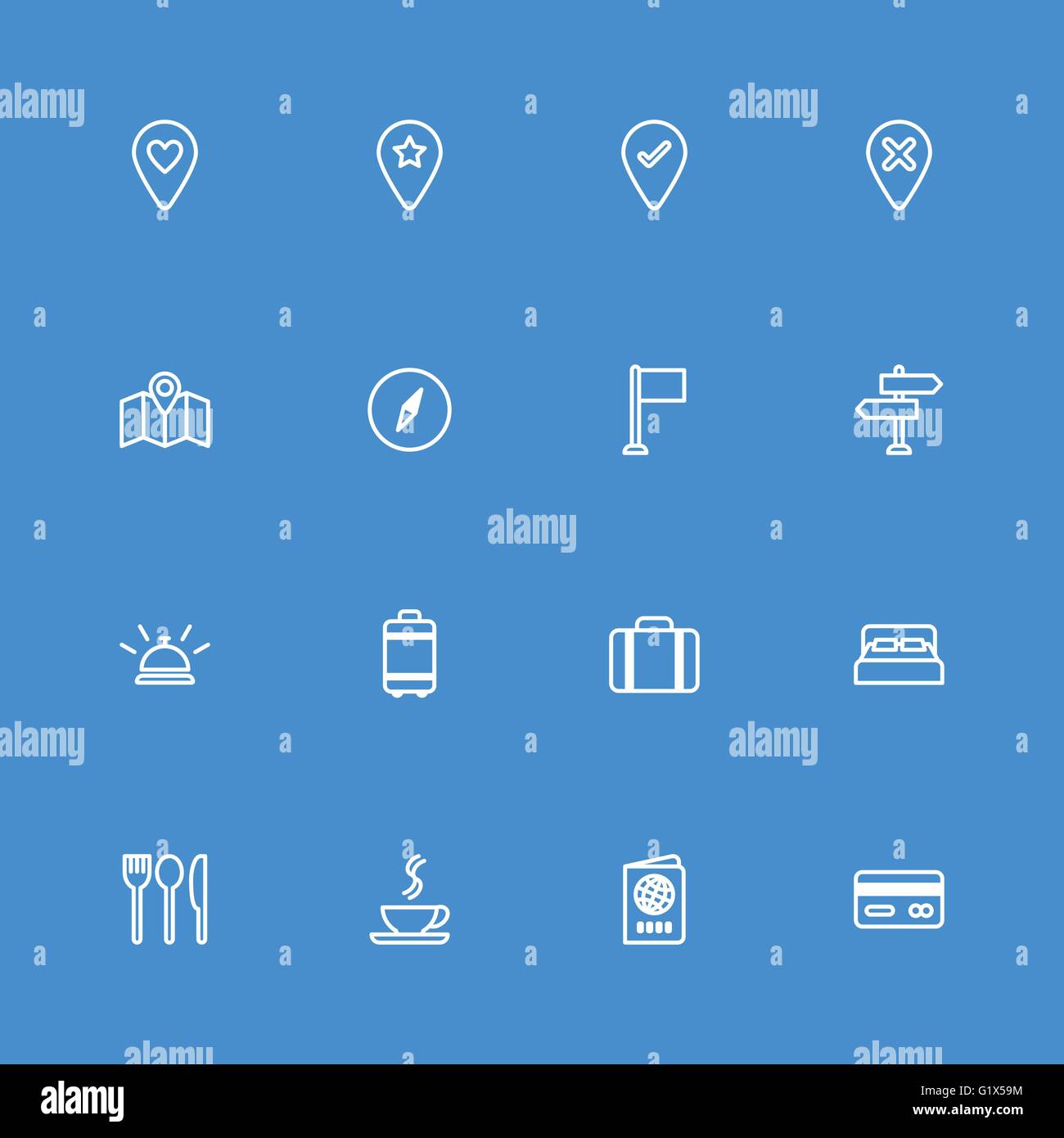 [EPS] white line travel icon set for web, UI, infographic and mobile ...