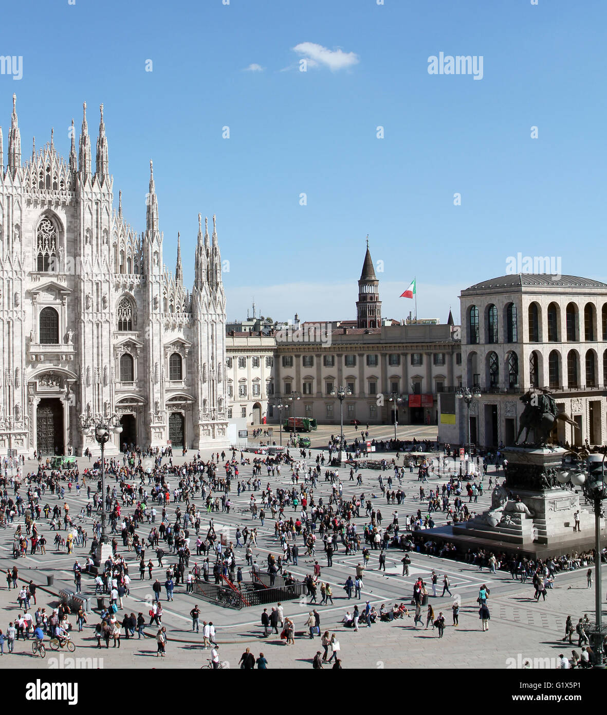 Rare aerial view of the famous Duomo square in Milan, Italy Stock Photo ...