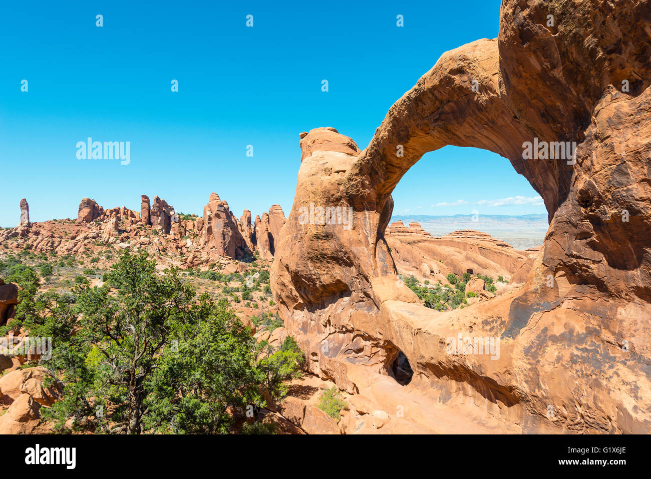 Natural Arch Double O Arch, Arches National Park, Moab, Utah, USA Stock ...