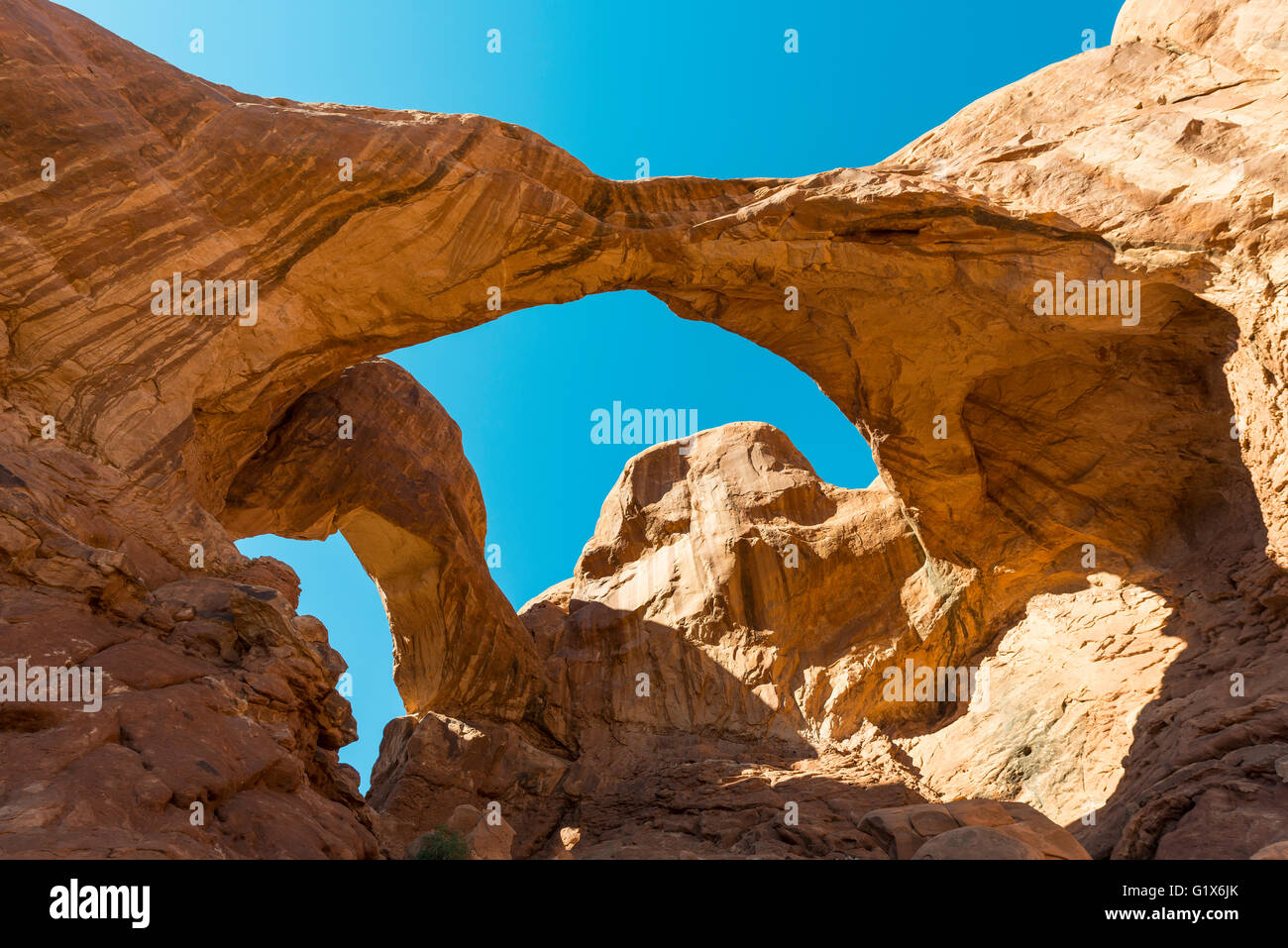 Natural Arch Double Arch, Arches National Park, Moab, Utah, USA Stock ...