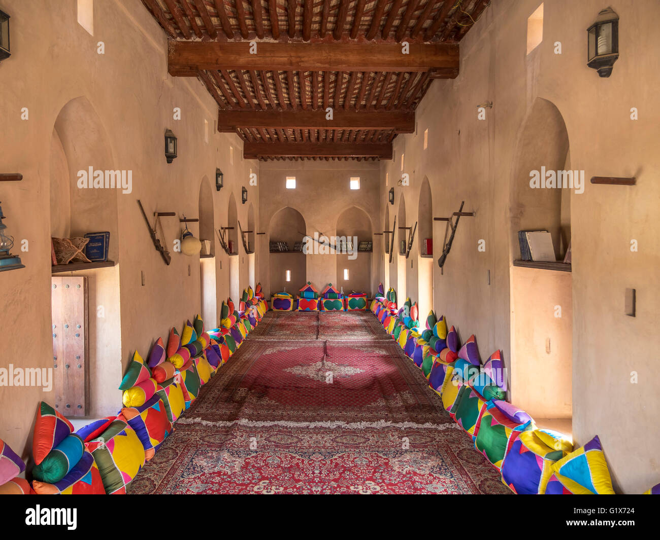 Meeting room in Fort Nakhl, or Husn Al Heem, fortress, over oasis Nakhl ...