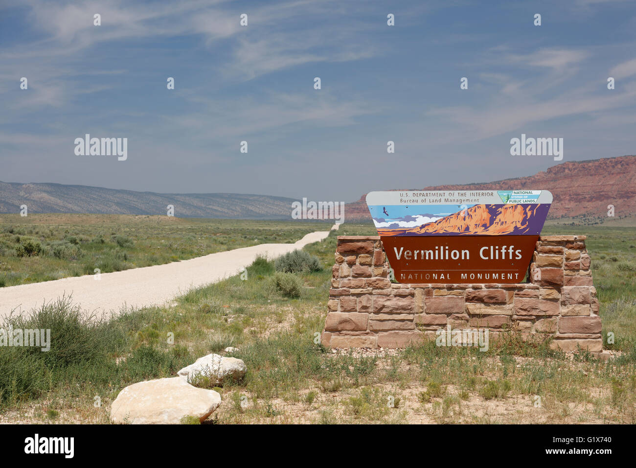Sign Vermilion Cliffs National Monument on Highway 89A, Arizona, USA ...