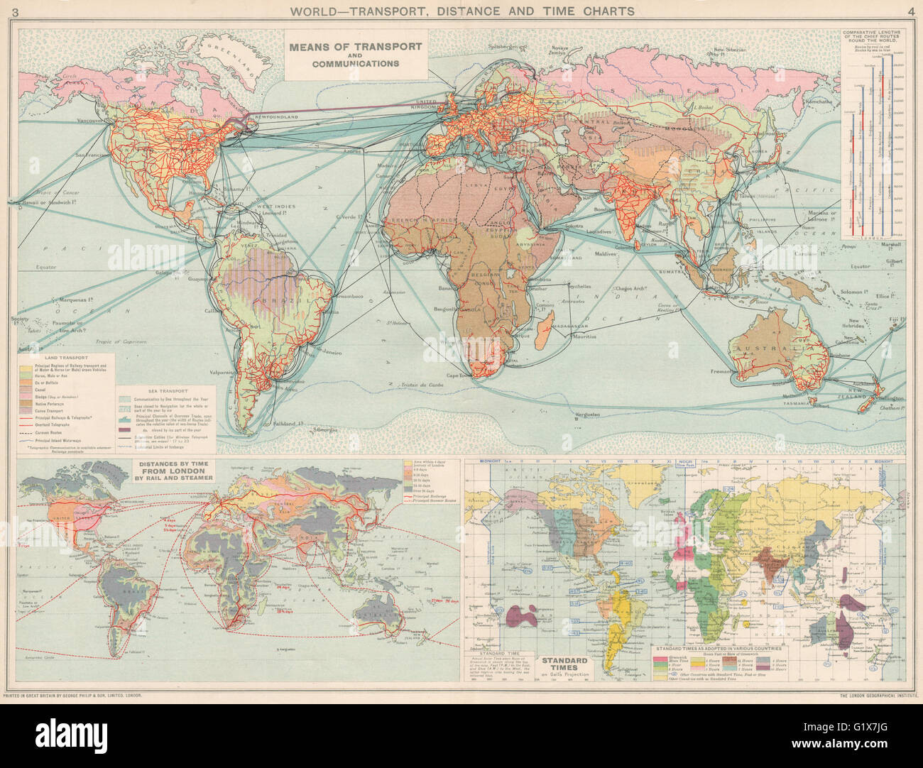 World. Transport, Distance & Time Chart from London. Standard Times ...