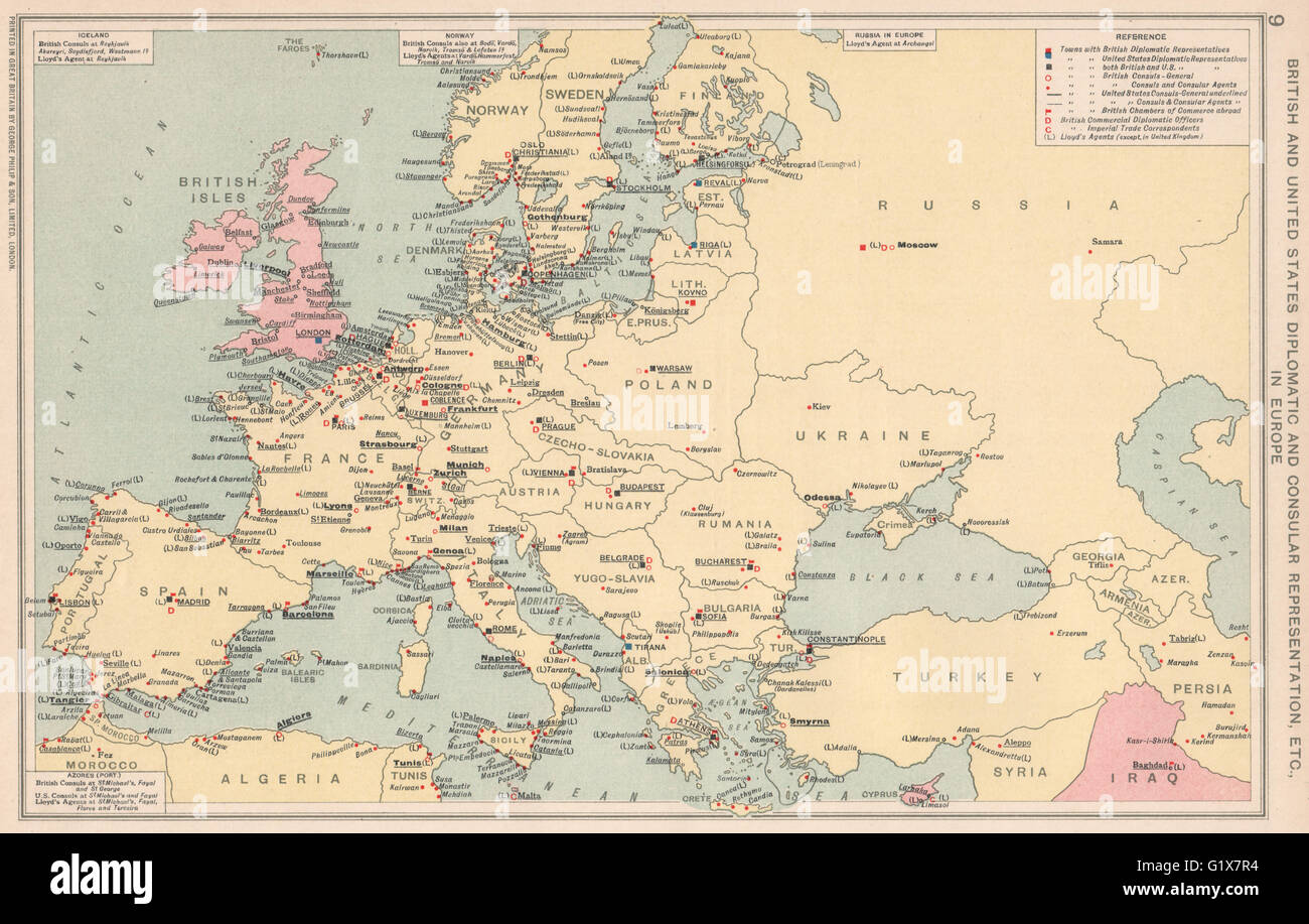 Europe. British & US Diplomatic & Consular Representation. Embassies ...