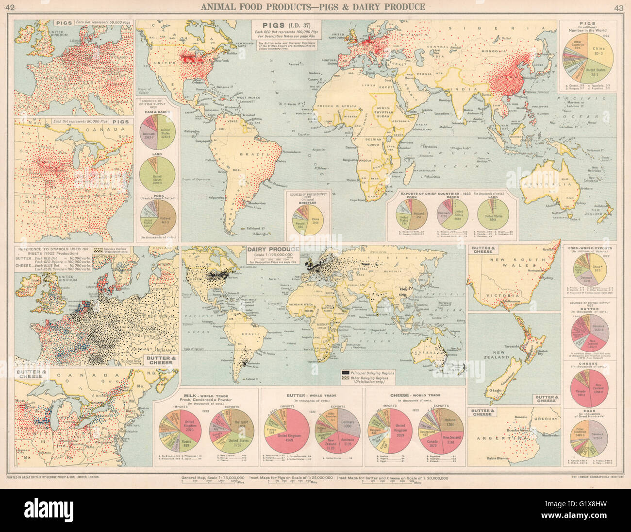 World. Animal Food Production. Pigs & Dairy Produce. Europe China, 1925 ...