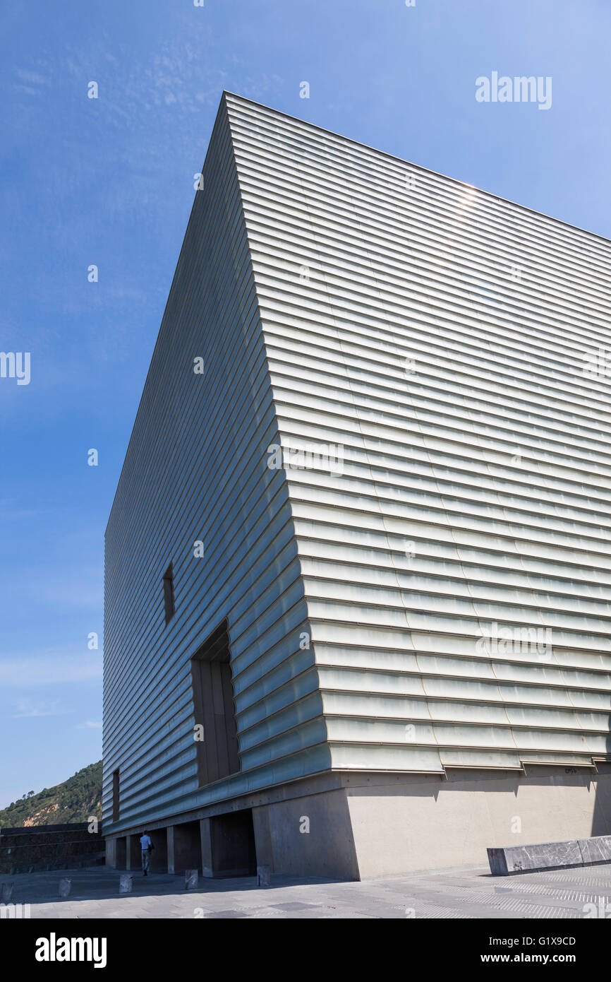 TThe semi-transparent ribbed facade with three square windows of the ...