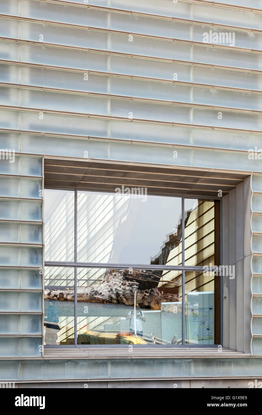 Square window showing the interior in the semi-transparent ribbed ...