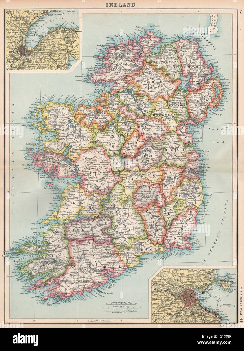 IRELAND. Showing counties & railways. Inset Belfast & Cork. BARTHOLOMEW ...