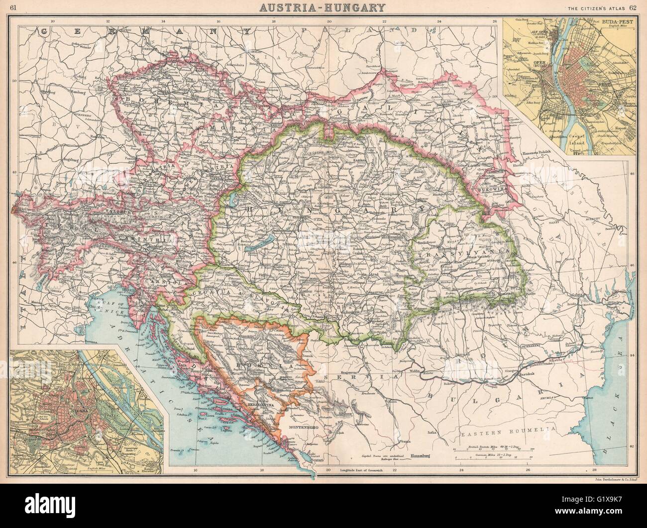 AUSTRIA-HUNGARY. Inset Vienna; Ofen (Buda) Pest Budapest. BARTHOLOMEW ...