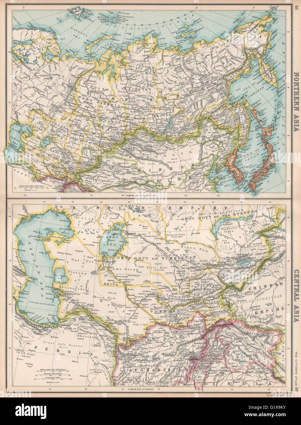 NORTH & CENTRAL ASIA. Siberia Japan Korea Khiva Bokhara Turkistan, 1912 ...