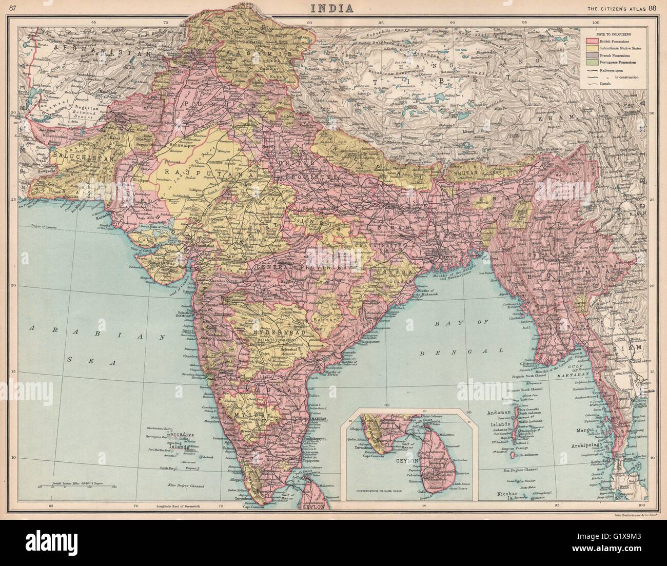 BRITISH INDIA & BURMA. Railways. French Portuguese enclaves, 1912 ...