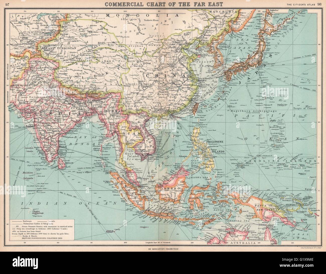 ASIA/EAST INDIES British India Siam French Indochina, 1912 antique map ...
