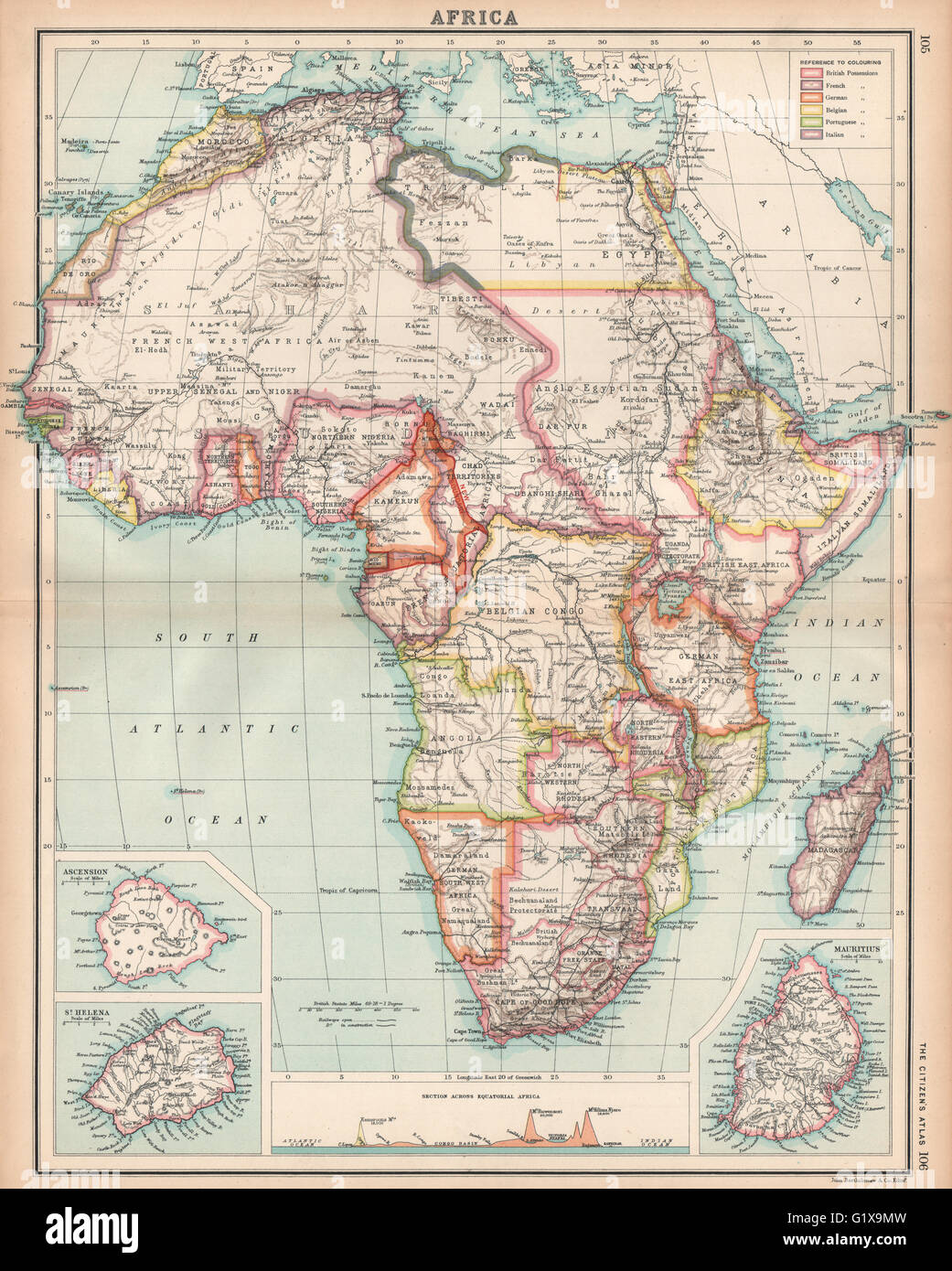 AFRICA shows 1911 Neukamerun border changes. Equatorial cross section ...