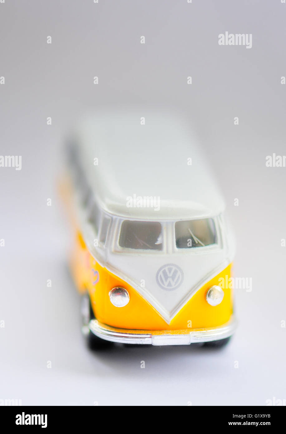 White and yellow V.W. camper van toy Stock Photo - Alamy