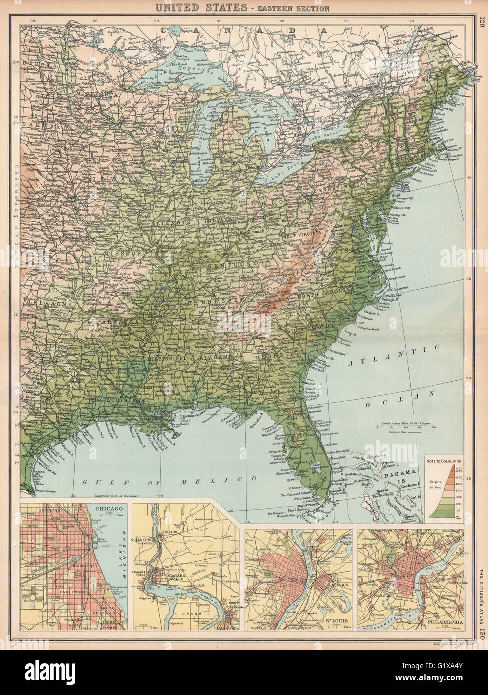 USA EAST. Relief. Inset Chicago Niagara Falls Saint Louis Philadelphia ...